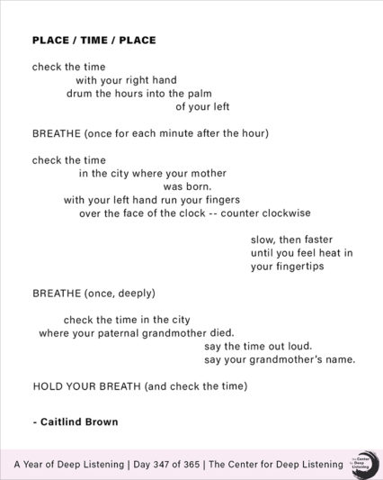 Day 347 of A Year of Deep Listening – The Center For Deep Listening